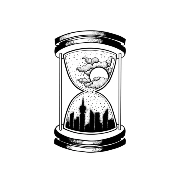 Hourglass Nature Element Black White Hand Drawn Sketch Vector Illustration Stock Vector By