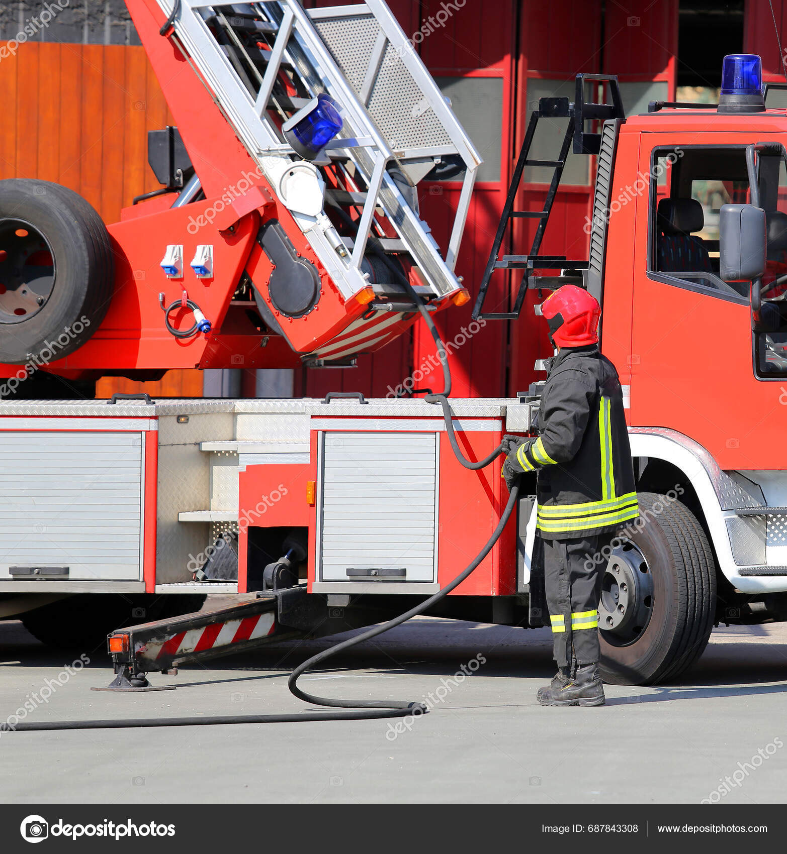 Firefighter Red Truck Fire Engines Fire Department Station — Stock ...