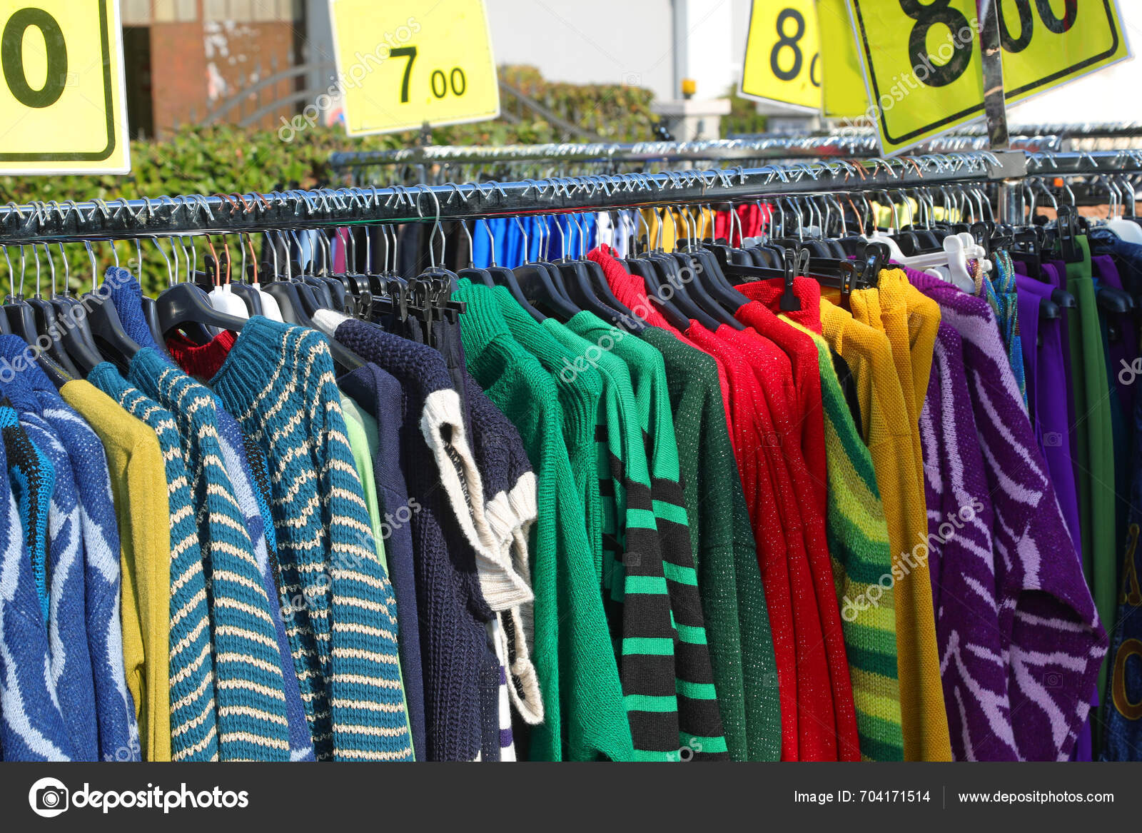 Clothing Stall Array Clothes Hanging Racks Price Label — Stock Photo ...