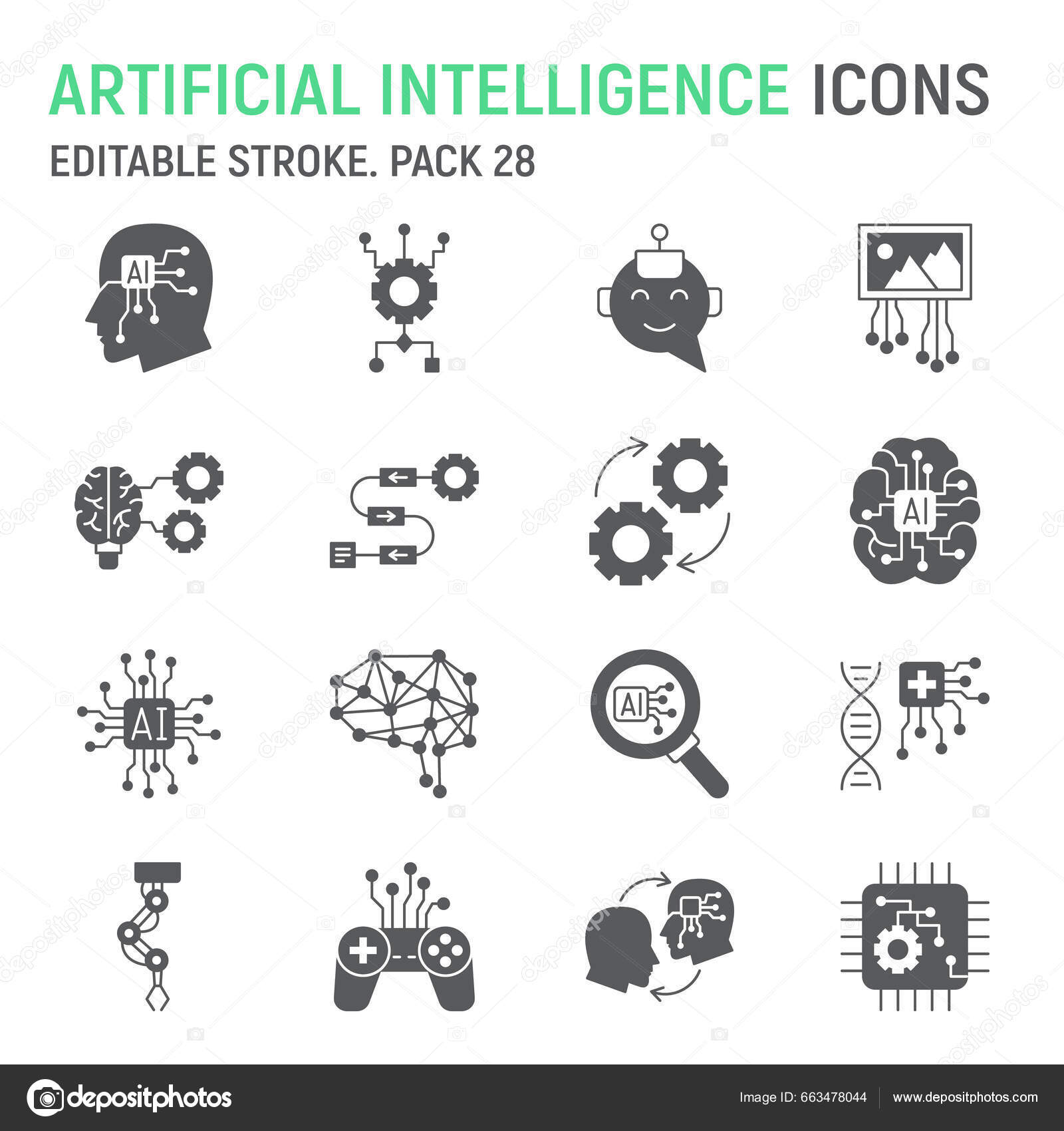 Artificial Intelligence Glyph Icon Set Technology Collection Vector Graphics Logo Stock Vector ...