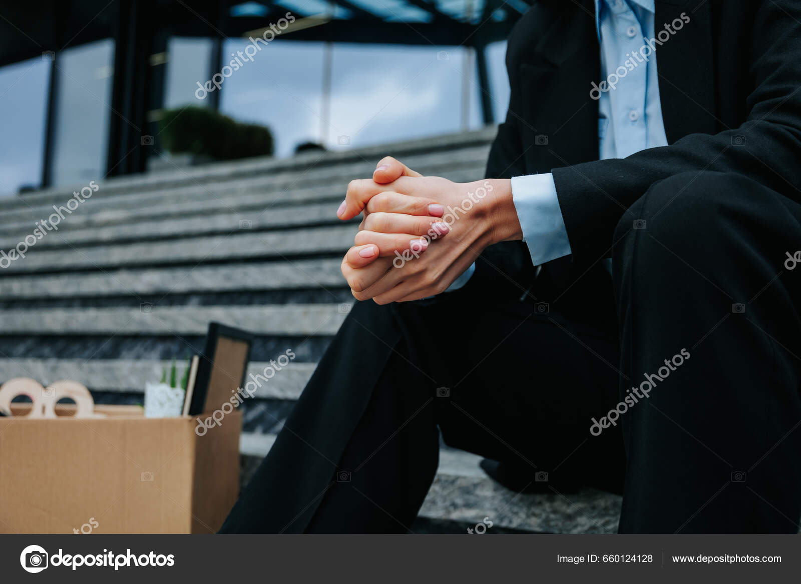 Struggle Losing Work Being Jobless Captured Close Hands Holding Carton ...