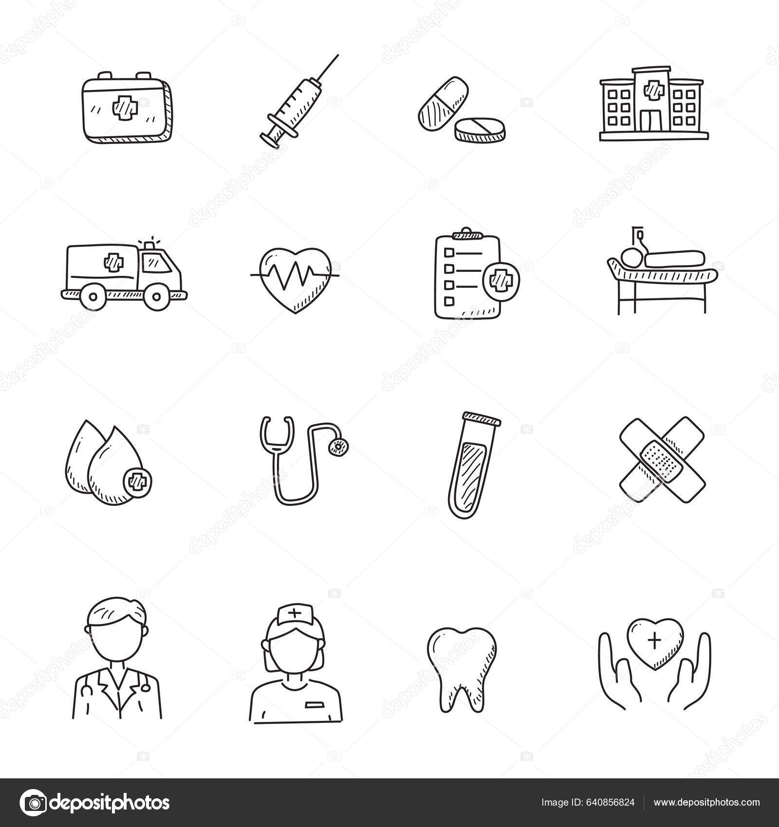 Set Healthcare Icon Cute Doodle Style Isolated White Background Stock ...