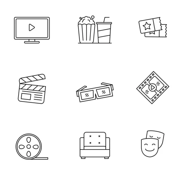 Set Cinema Movie Related Vector Illustration Isolated White Background ...