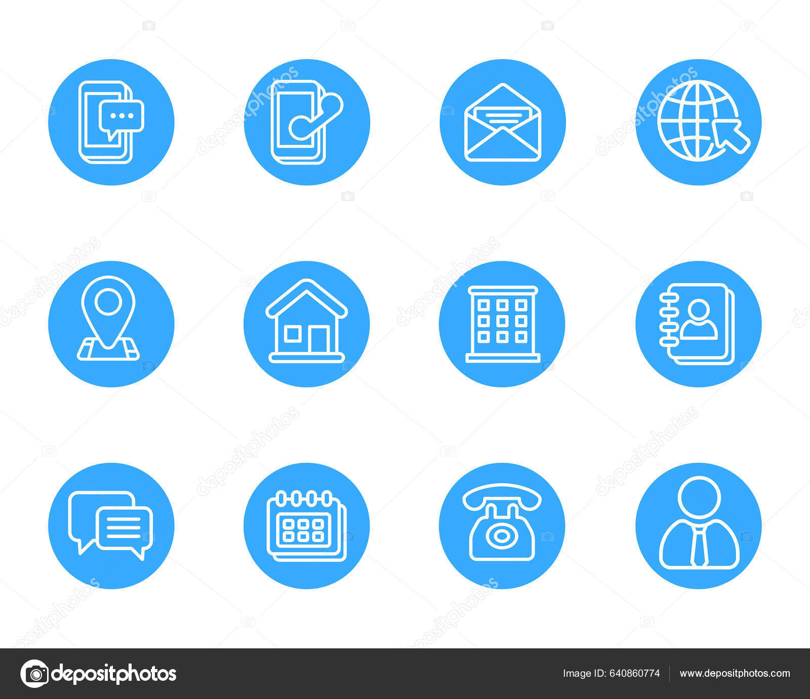Set Contact Icon Blue Design Isolated White Background Stock Vector by ...