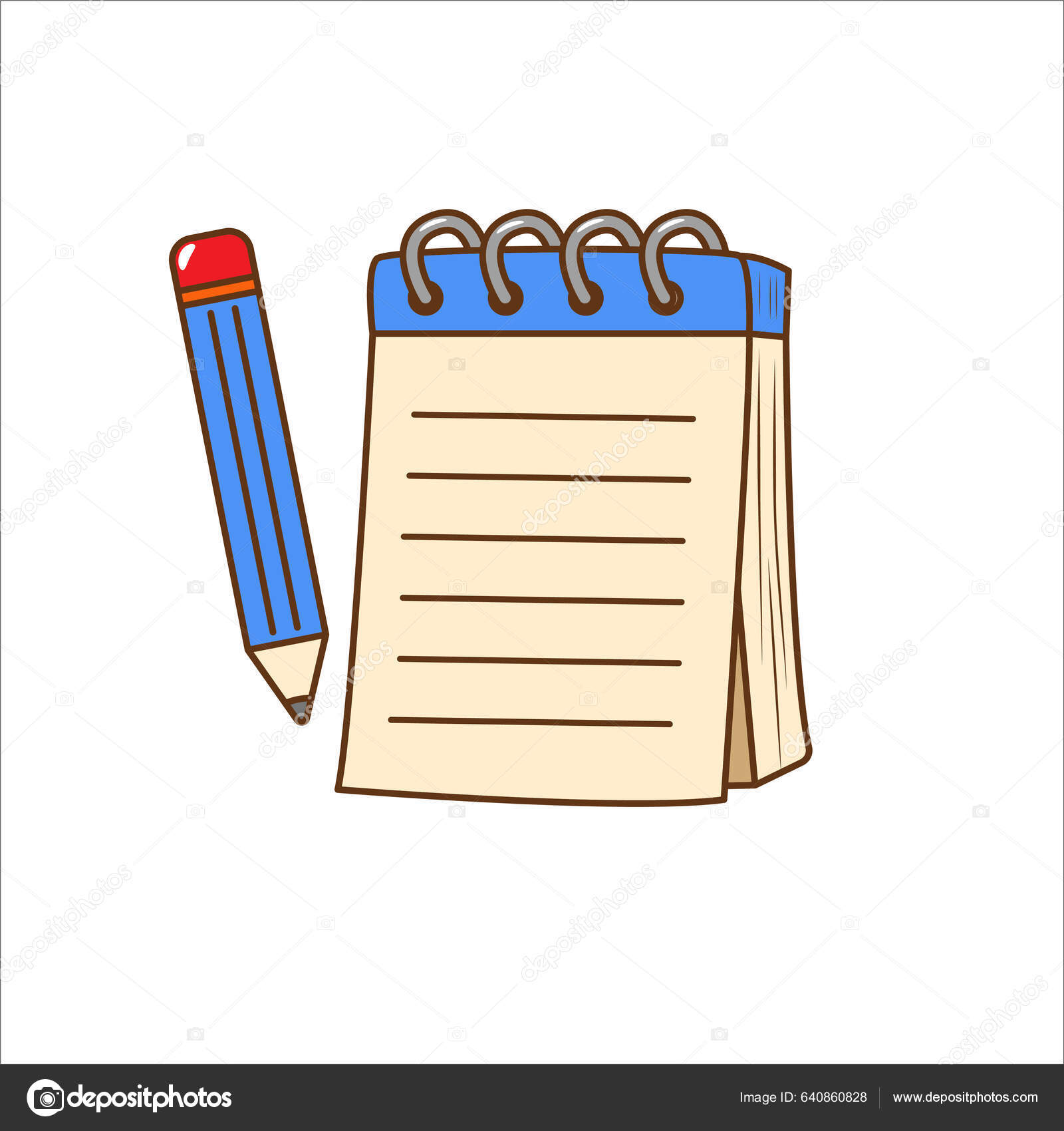 Notebook Pencil Vector Illustration Cartoon Style Isolated White ...
