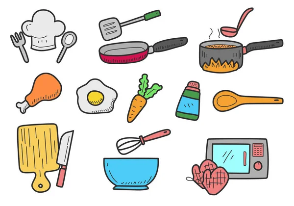 Set Cooking Related Vector Illustration Cooking Icons Collection Draw ...