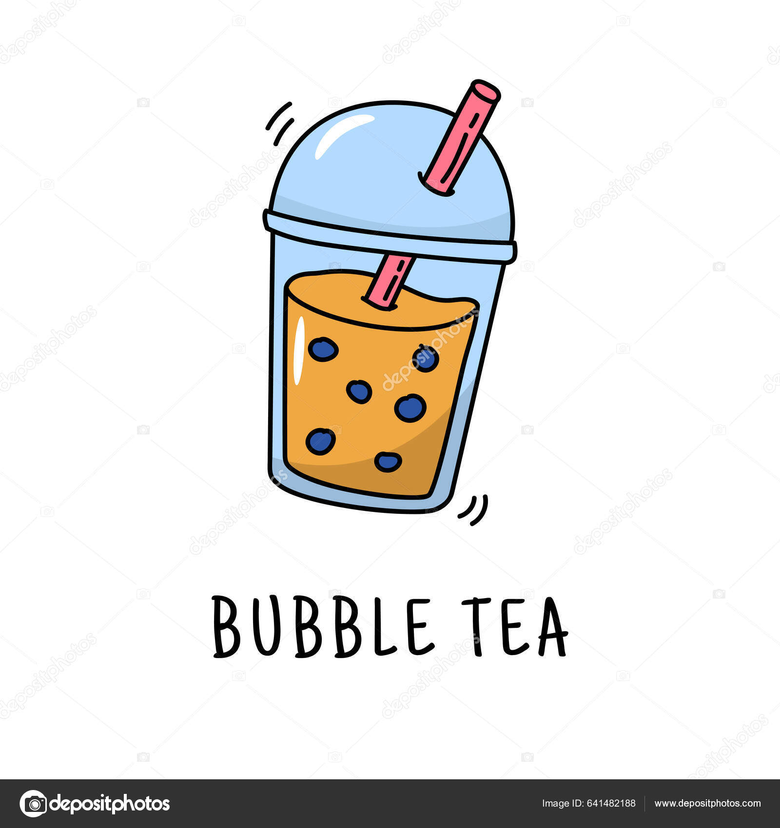 Bubble Tea Cartoon Illustration Cute Hand Drawn Style Isolated White ...