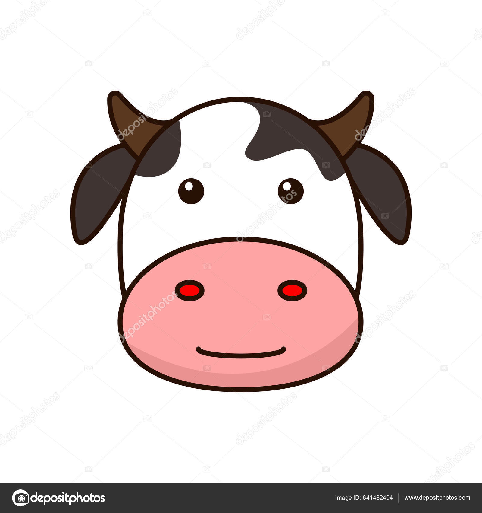 Cute Cow Face Cartoon Illustration Isolated White Background Stock ...