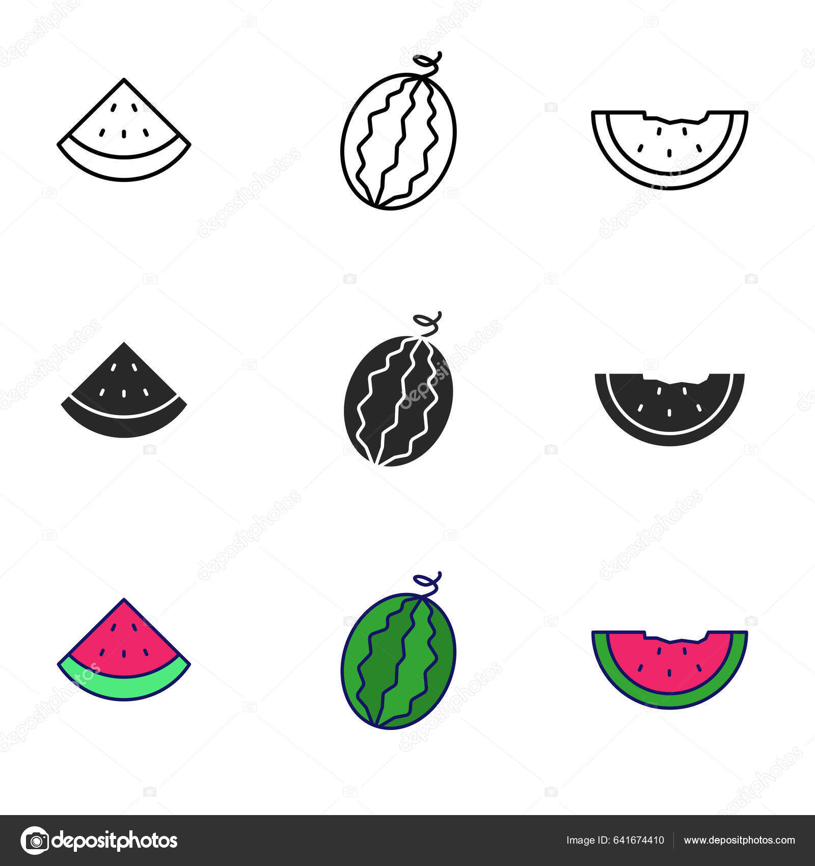 Koleksi Ikon Semangka Digambarkan Dalam Garis Besar Desain Hitam Dan ...