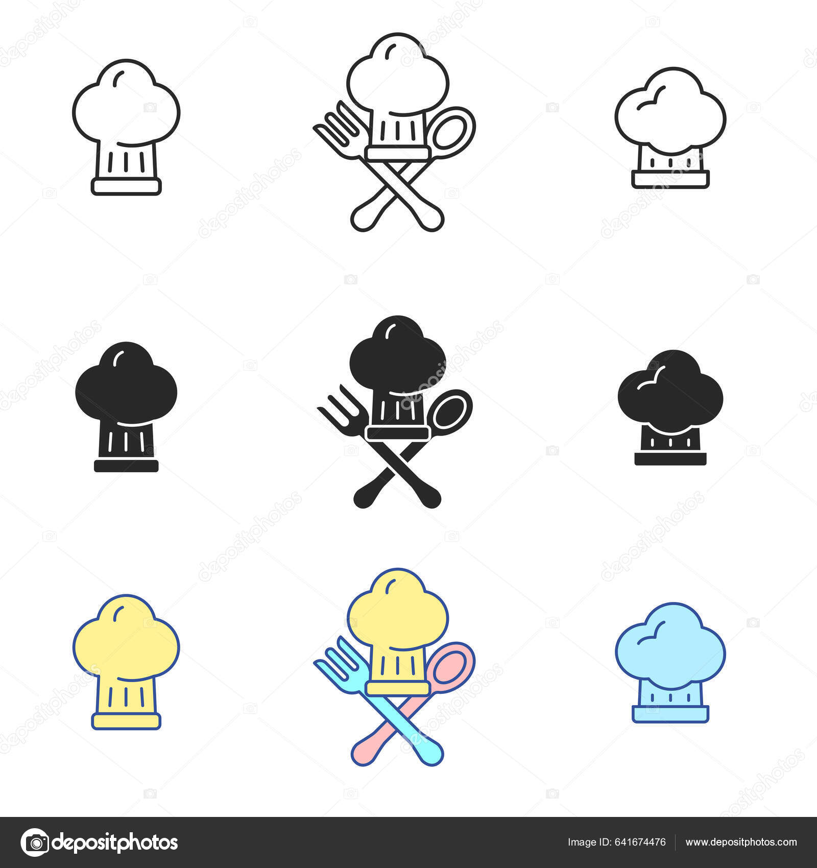 Chef Hat Icons Collection Draw Line Black Colorful Design Isolated ...
