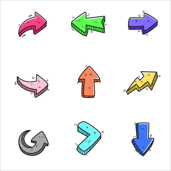 Set Colorful Arrow Vector Illustration Cute Doodle Hand Drawn Style ...