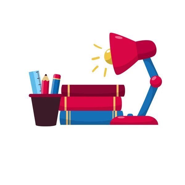 Desk lamp with books vector in cute cartoon style suitable for study ...