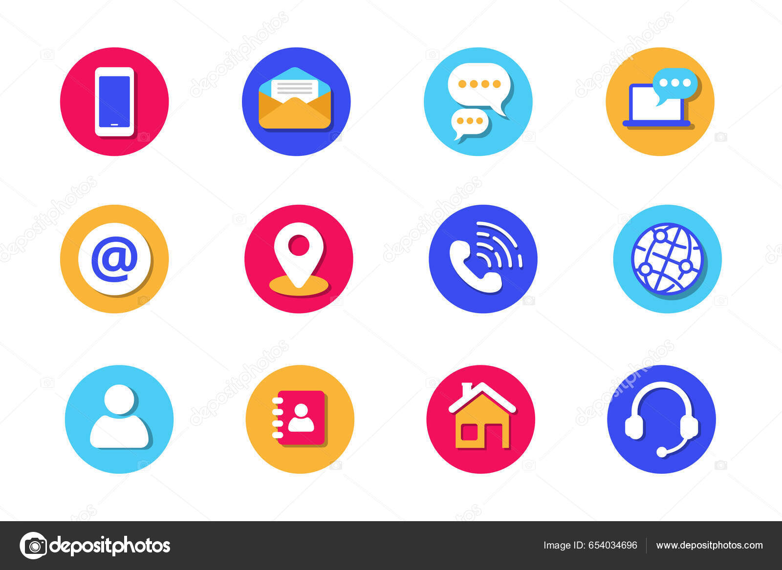 Contact Icons Collection Colorful Design Isolated White Background ...