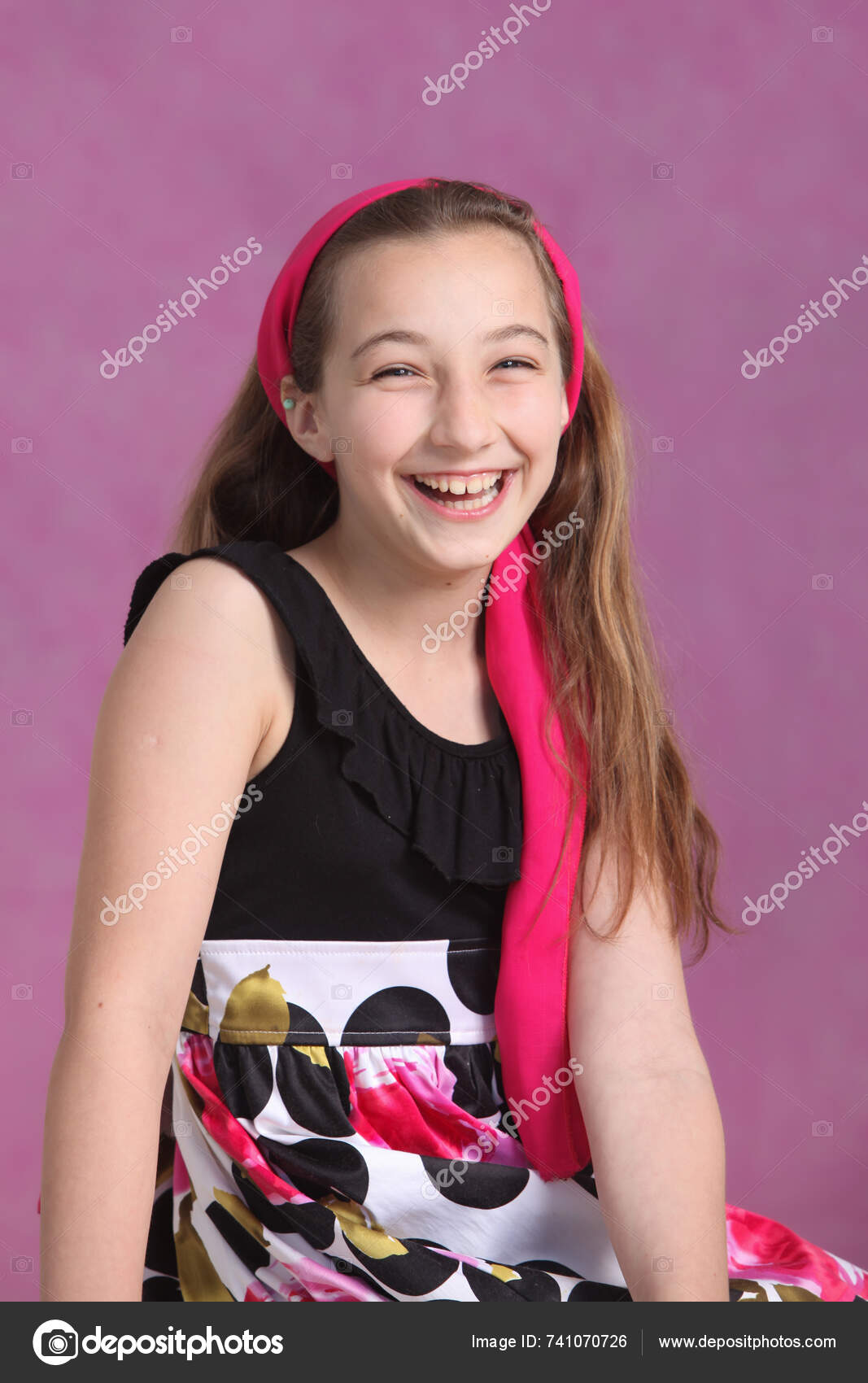 Portrait Cheerful Preteen Pin Girl Pink Background — Stock Photo ... Portrait Cheerful Preteen Pin Girl Pink Background — Stock Photo ...