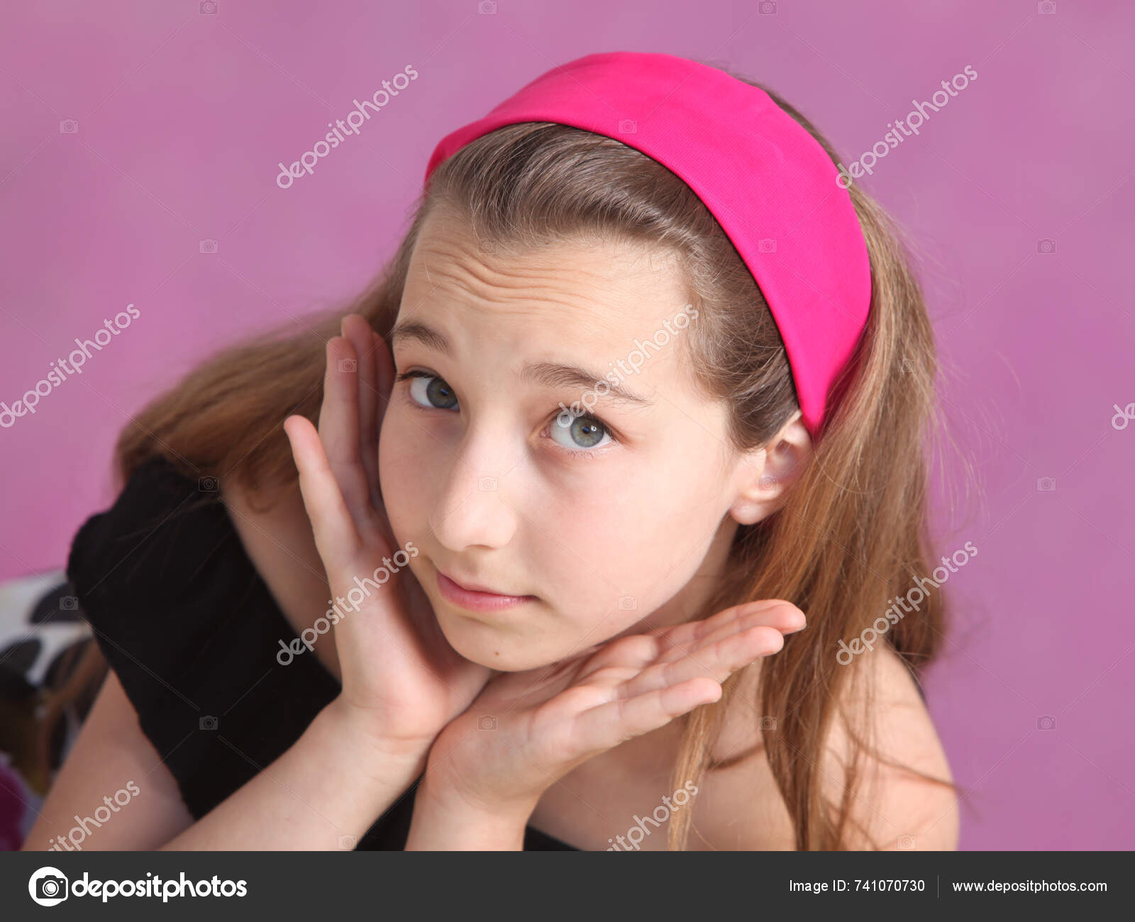 Portrait Cheerful Preteen Pin Girl Pink Background — Stock Photo ... Portrait Cheerful Preteen Pin Girl Pink Background — Stock Photo ...