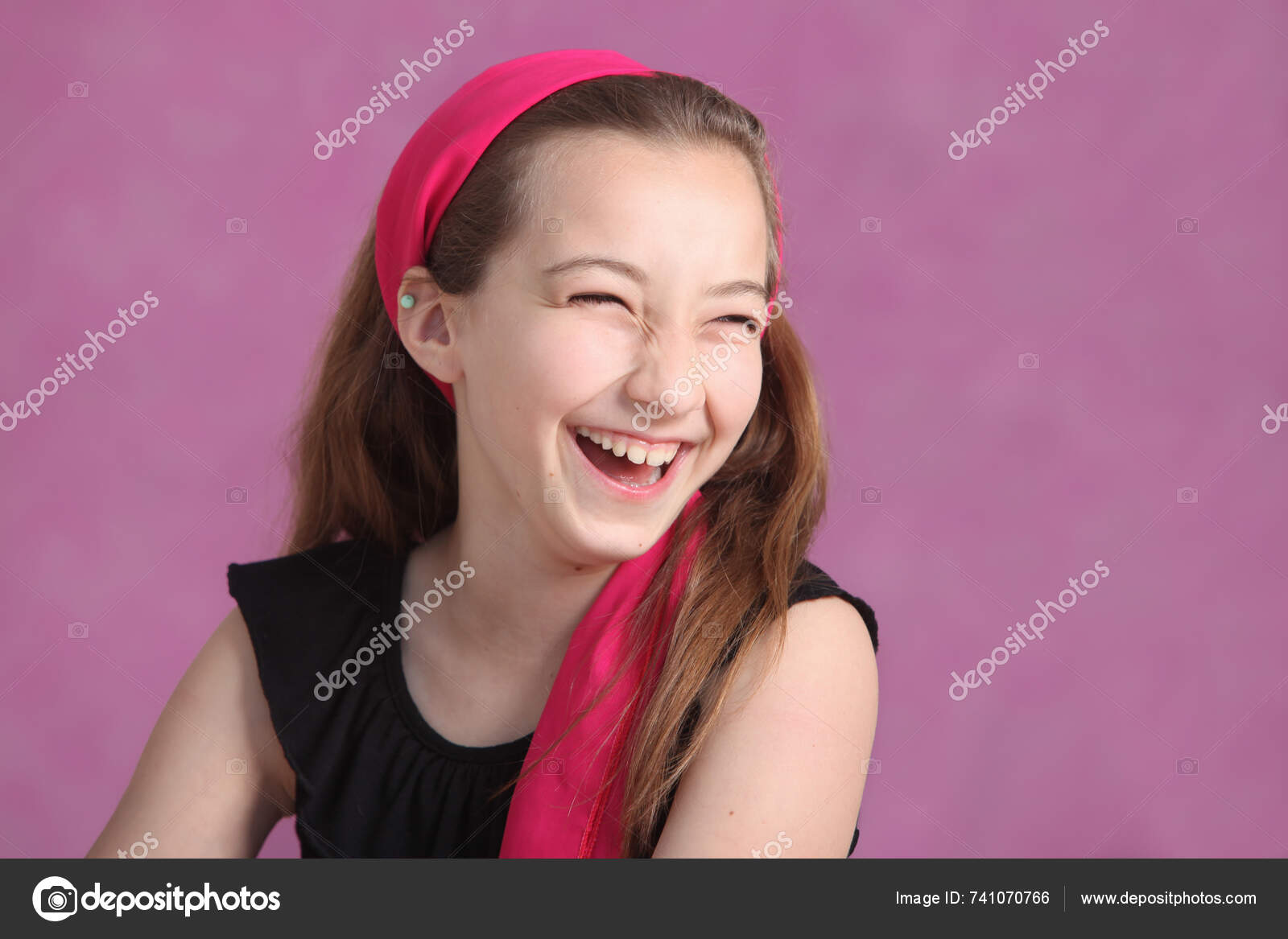 Portrait Cheerful Preteen Pin Girl Pink Background — Stock Photo ... Portrait Cheerful Preteen Pin Girl Pink Background — Stock Photo ...