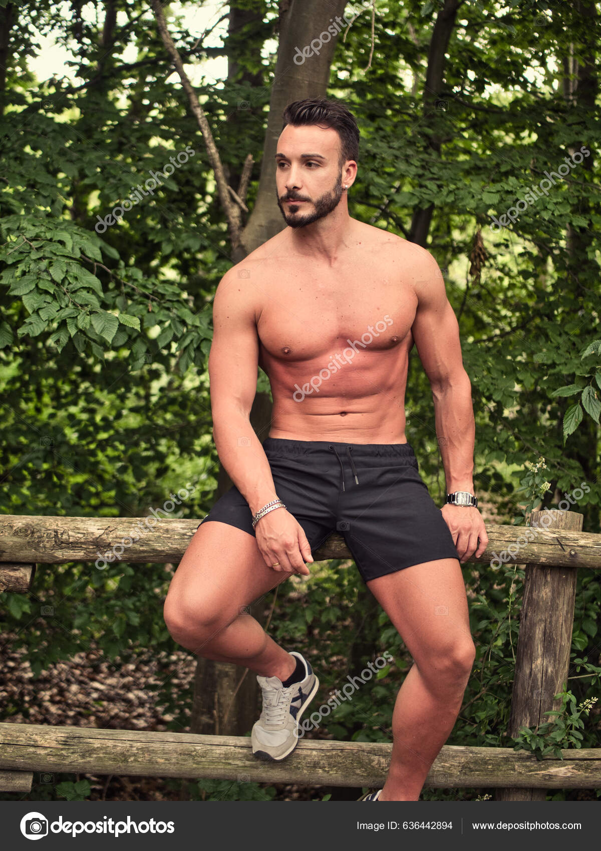 Handsome Muscular Shirtless Hunk Man Outdoor Country Sitting Wood Fence ... Handsome Muscular Shirtless Hunk Man Outdoor Country Sitting Wood Fence ...