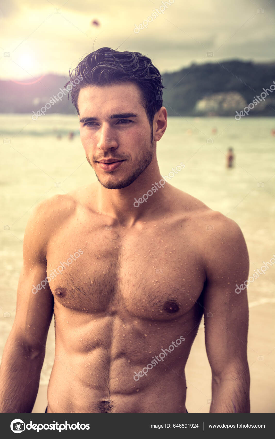 Half Body Shot Handsome Young Man Standing Beach Phuket Island — Stock ...