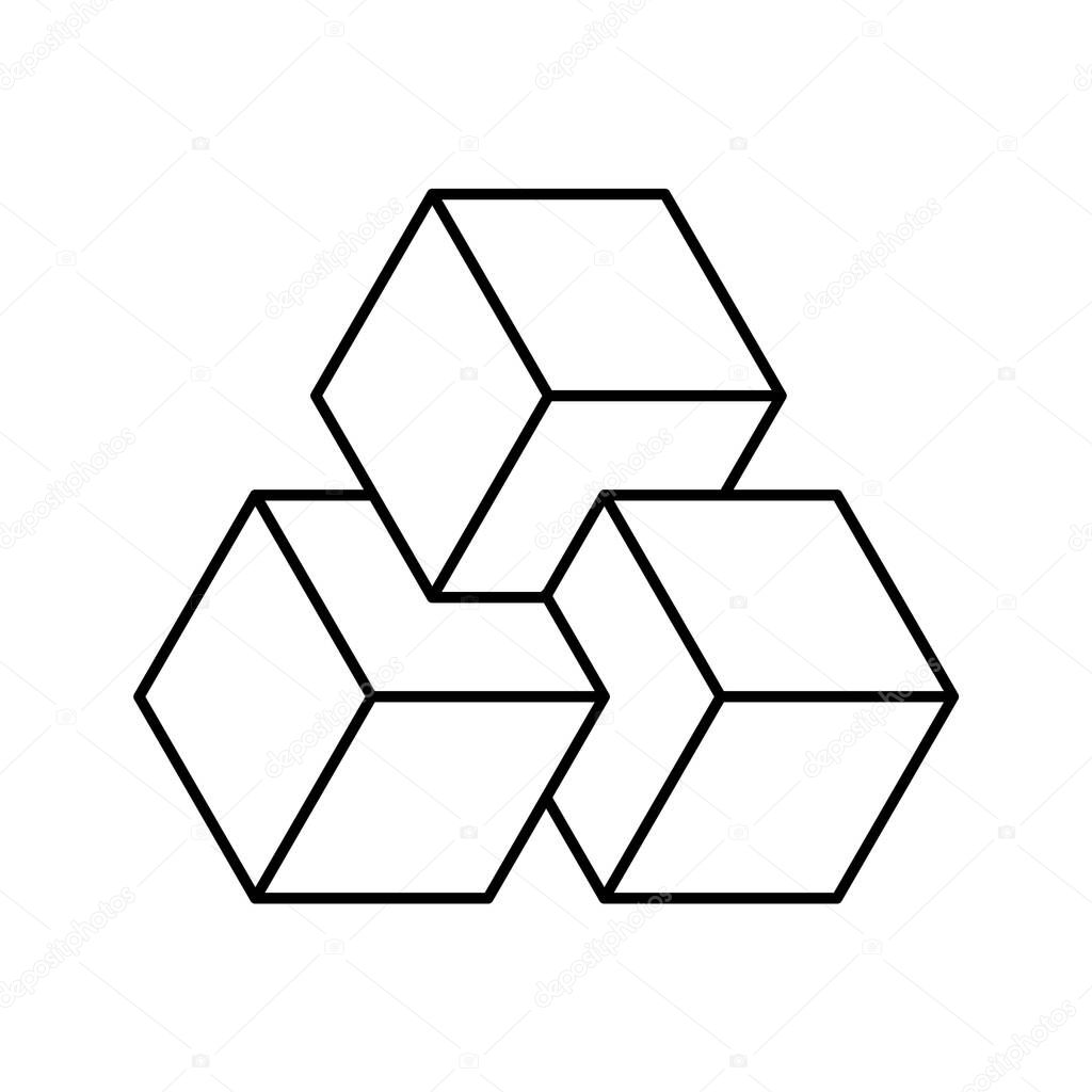 Tres cubos lineales flotando en el aire. Forma geométrica 3D imposible ...