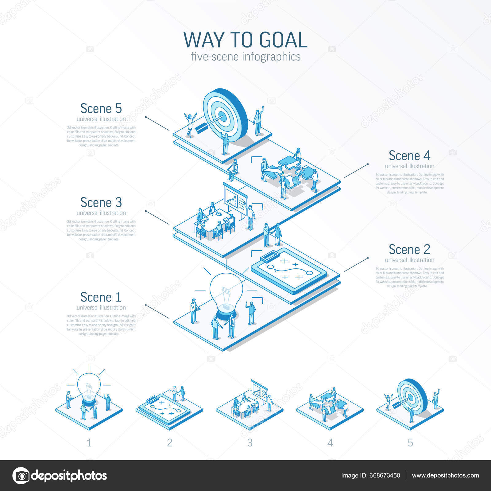 Line Isometric Way Goal Infographic Template Development Process ...