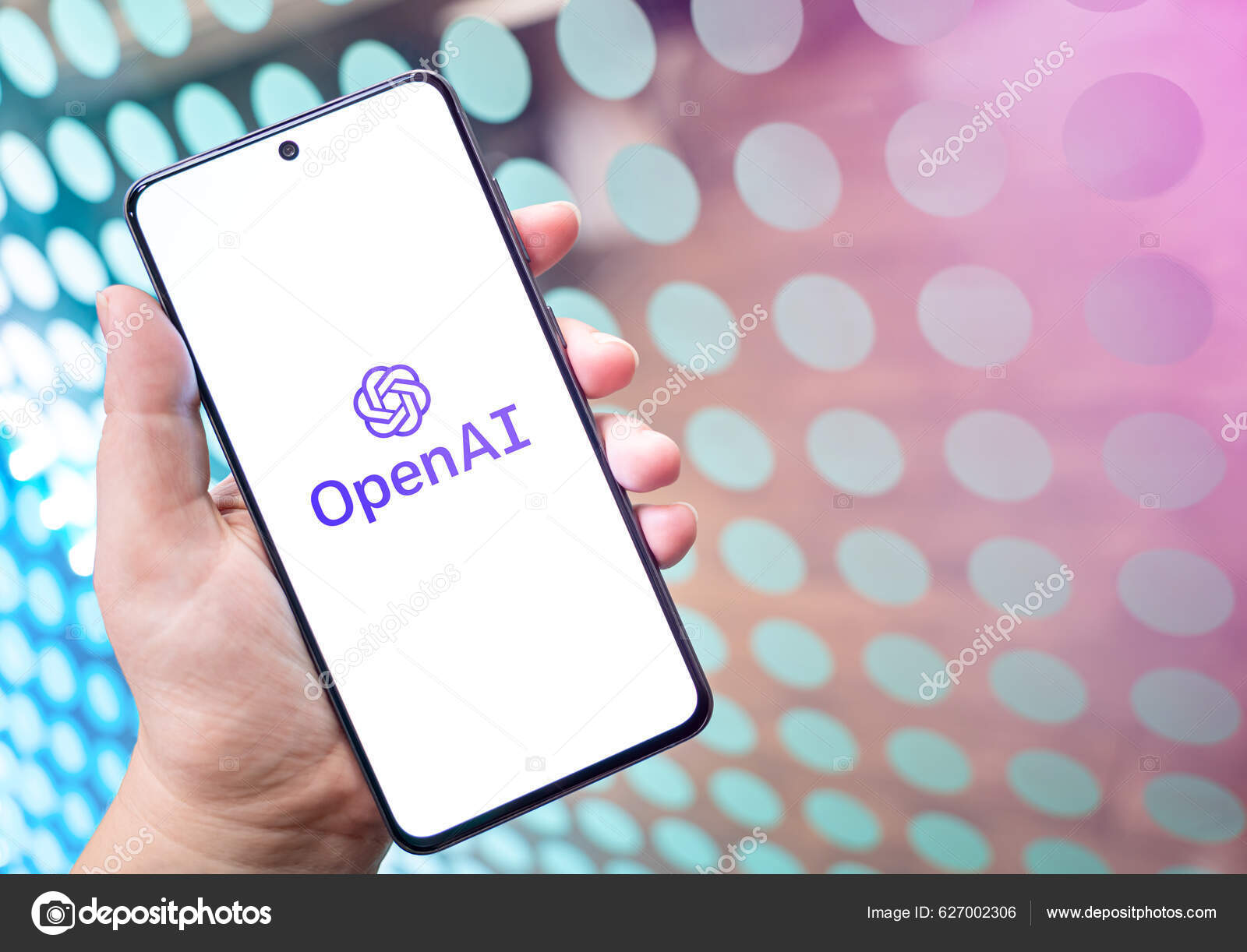 Openai Logo Displayed Phone Screen Hand Colorful Neon Background Copy ...