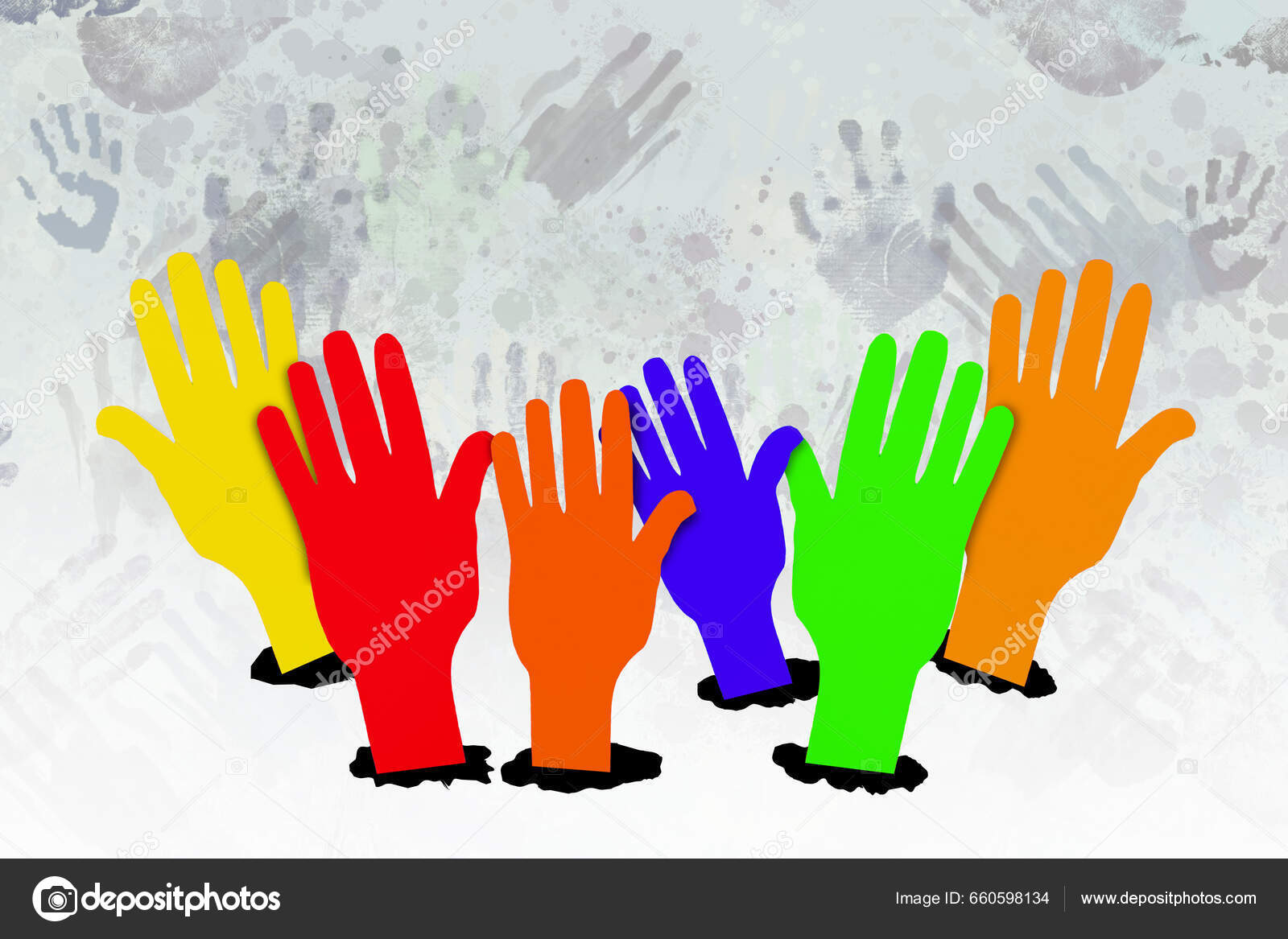 Many Rainbow Color Palm Hands White Background Black Palm Hands — Stock ...