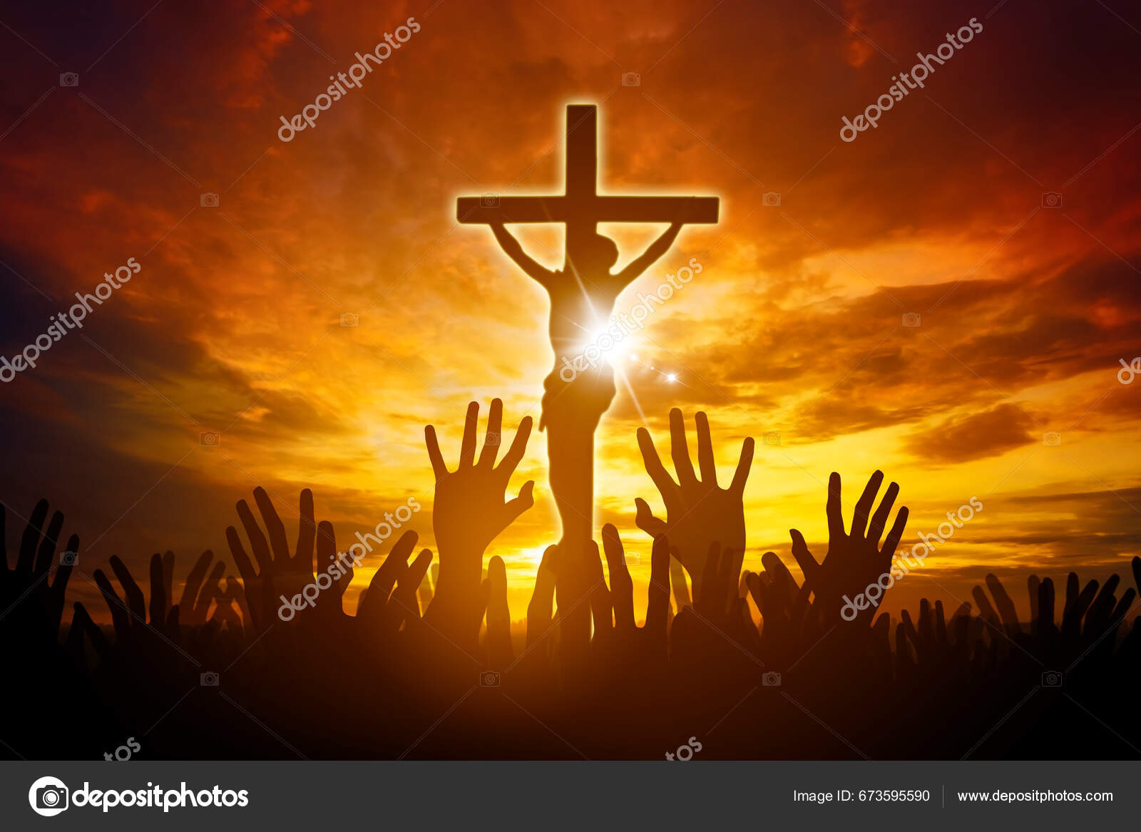 Christians Raising Hands Praise Worship Jesus Christ Cross Repent ...