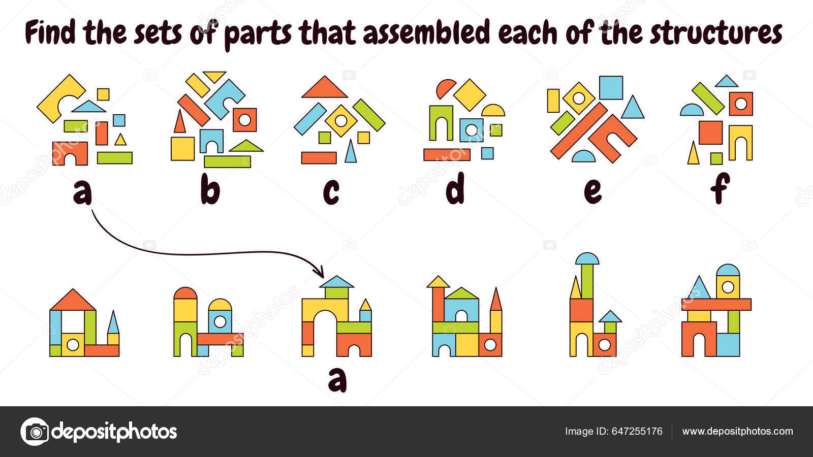 Find Sets Parts Assembled Each Structures Matching Game Educational ...