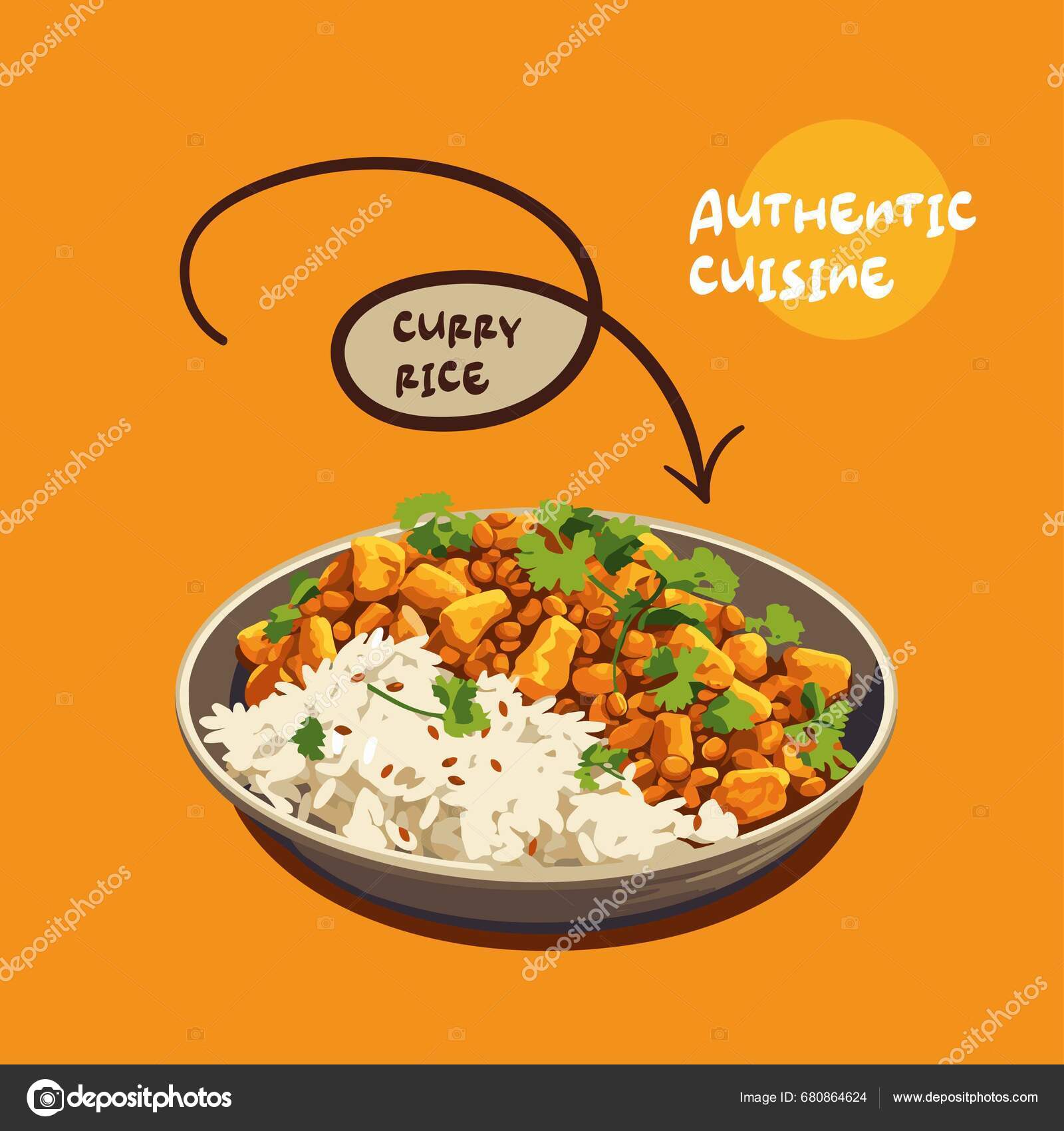 Indian Cuisine Vector Illustration Traditional Indian Curry Rice ...