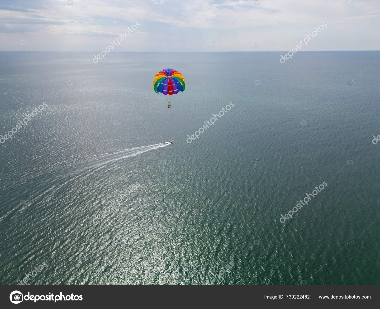 Drone Video Colorful Parasail Soaring Open Ocean Towed Speedboat Aerial ...