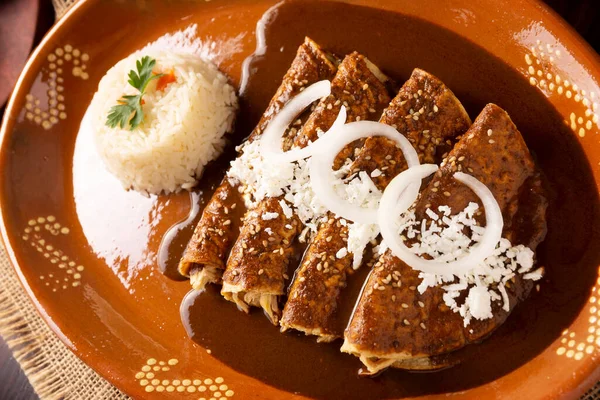 Chicken Enmoladas Also Known Mole Poblano Enchiladas Typical Mexican ...