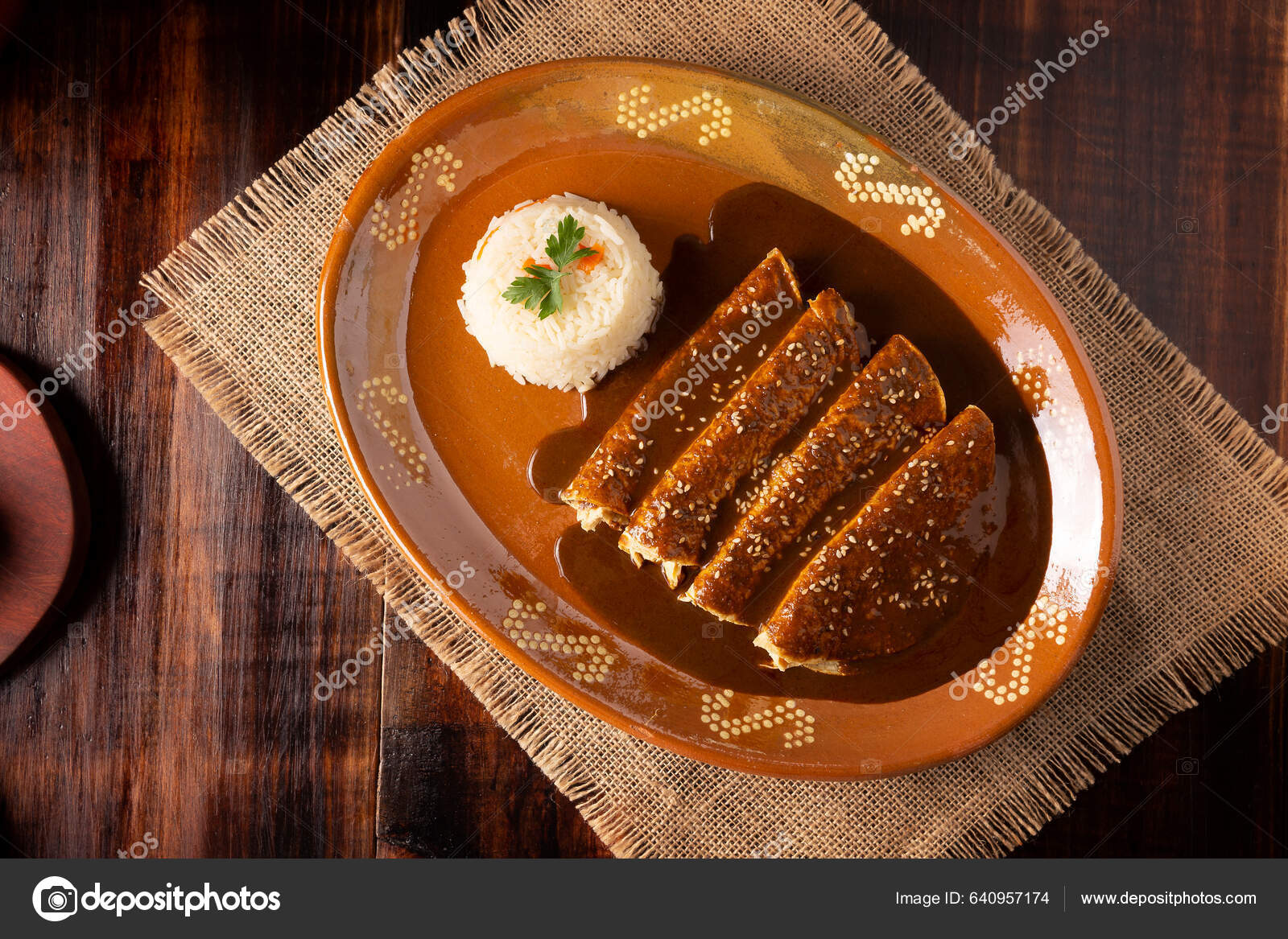 Chicken Enmoladas Also Known Mole Poblano Enchiladas Typical Mexican ...