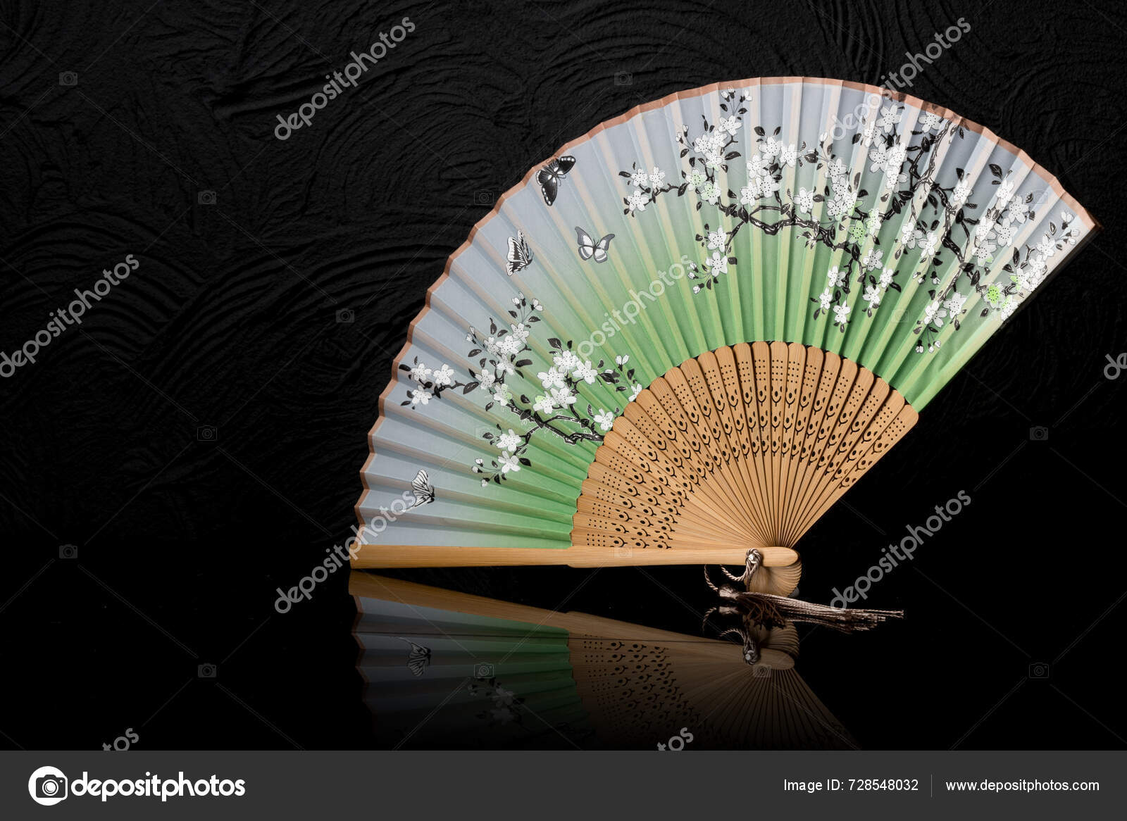 Decorative Oriental Fan Floral Design — Stock Photo © MAXSHOT #728548032
