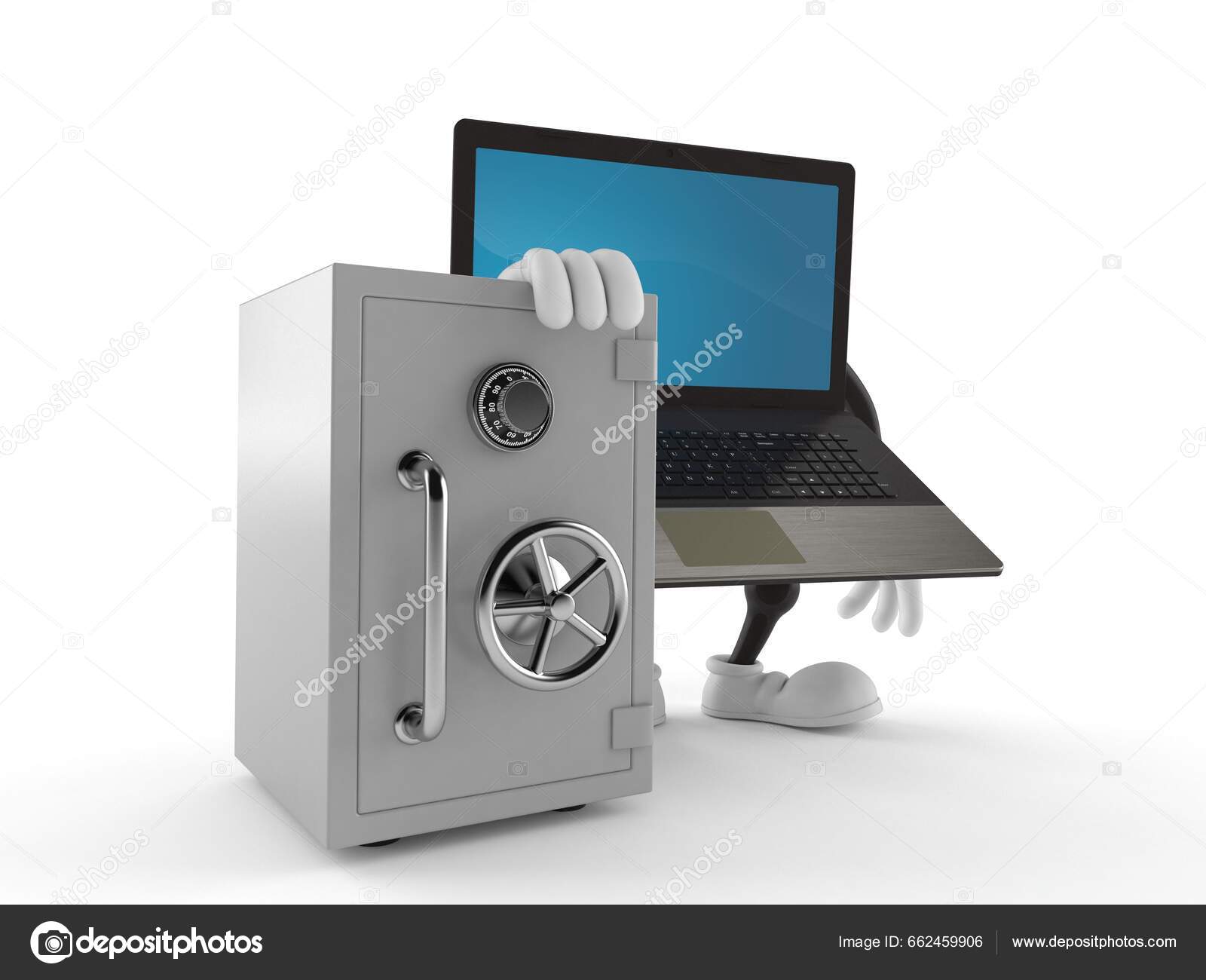 Laptop Character Safe Isolated White Background Illustration Stock ...