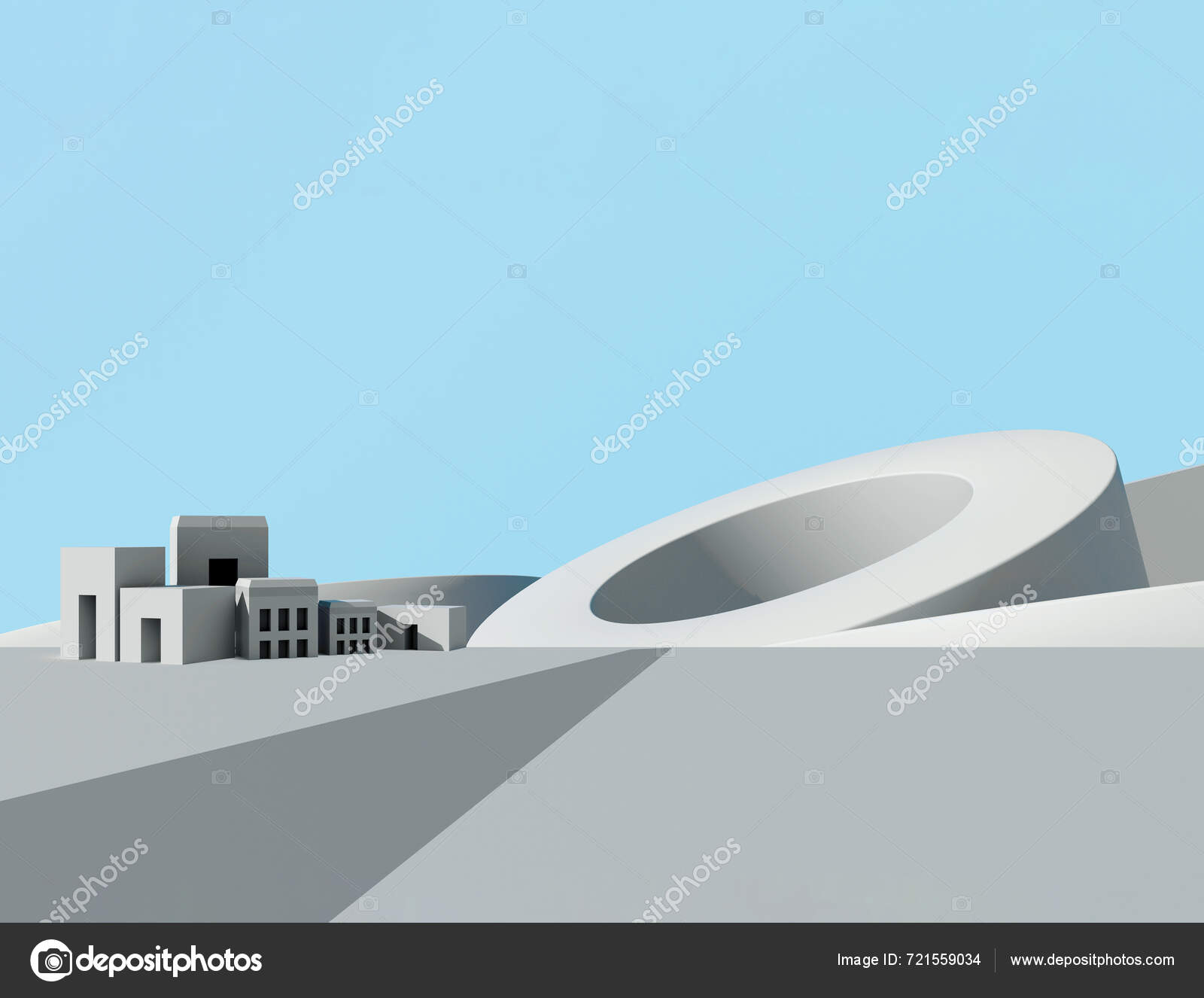 Vibrant Scene Showcasing Modern Minimalist Architecture Geometric Shapes Clear Blue — Stock