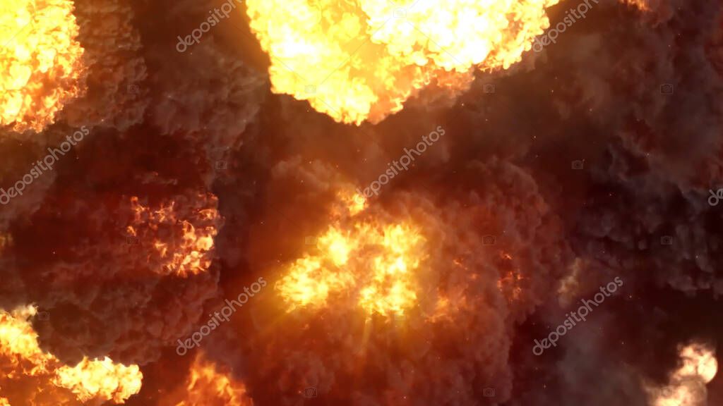 3D rendering of an impressive intense explosion on a black background ...