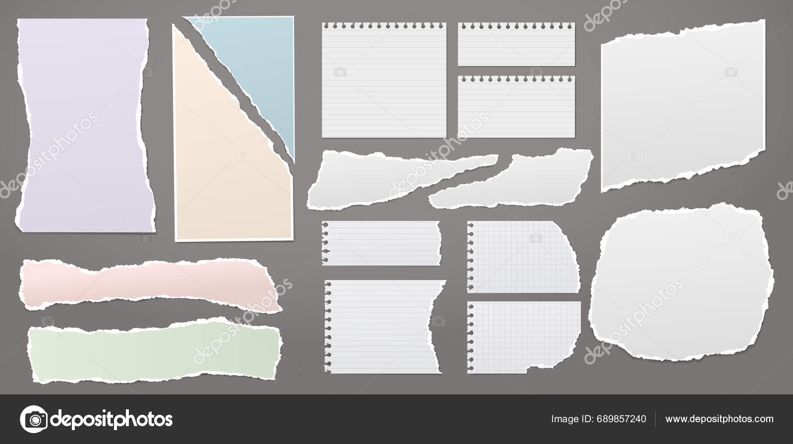 Set Torn Ripped Paper Strips Notebook Paper Soft Shadow Dark Stock ...