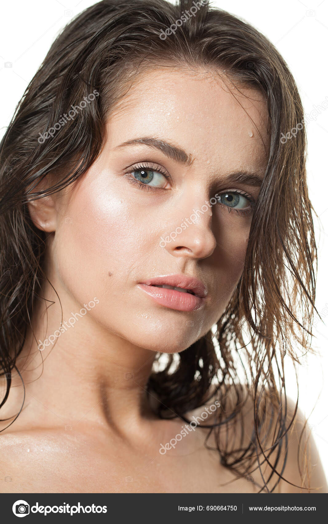 Closeup Face Spa Model Woman Clean Shiny Fresh Skin Bath Stock Photo by ...