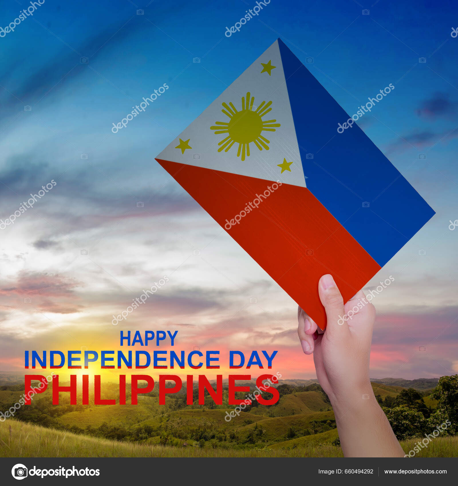 Human Hand Holding Philippine Flag Philippines Independence Day Concept ...