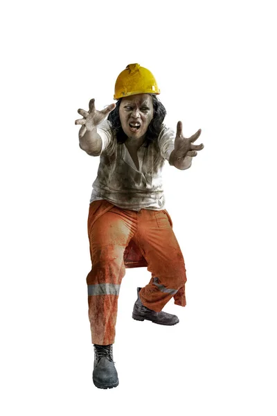 Scary Construction Worker Zombie Blood Wounds His Body Walking Isolated ...
