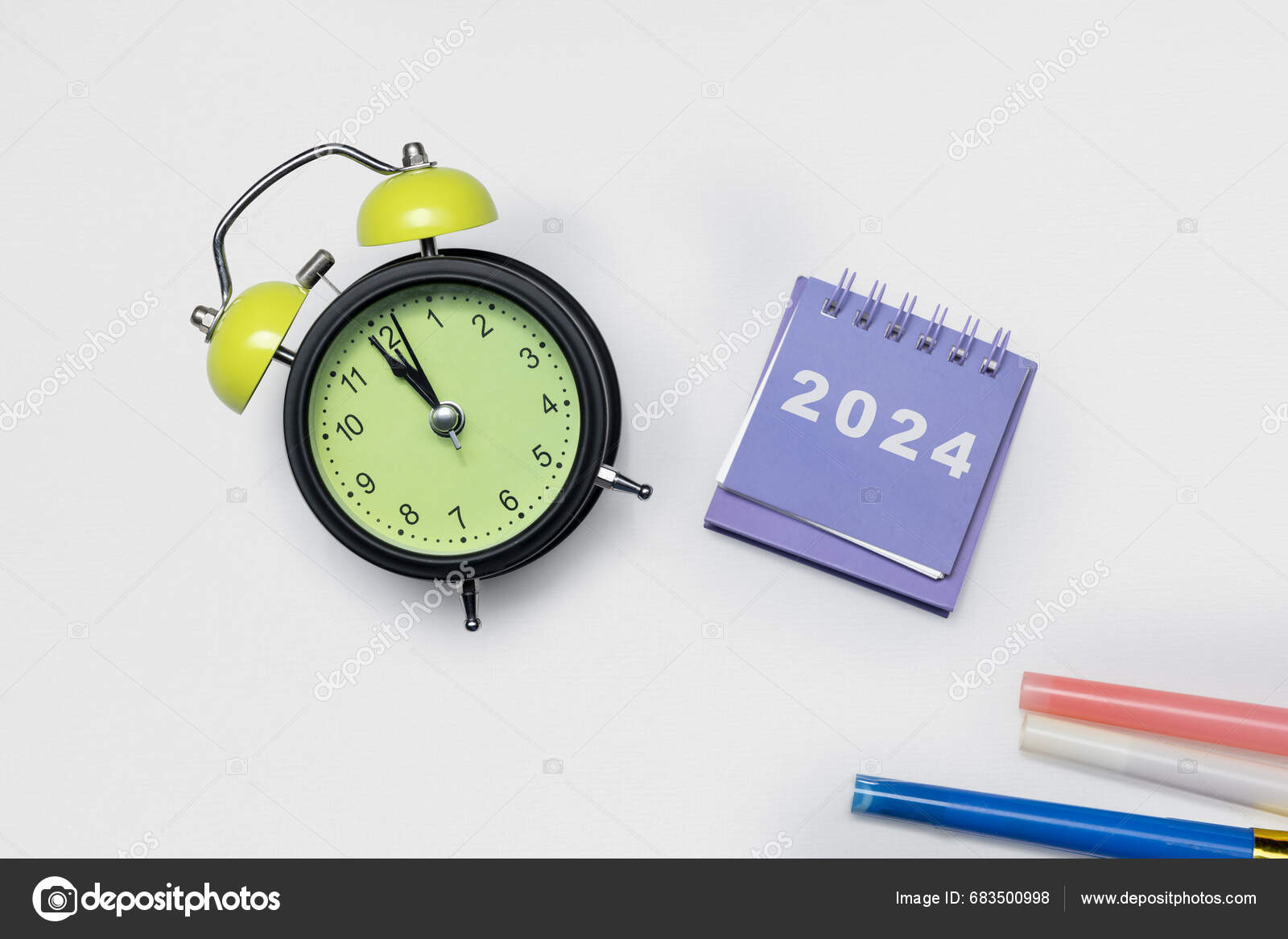 Calendar 2024 Clock White Background Happy New Year 2024 Stock Photo by ...