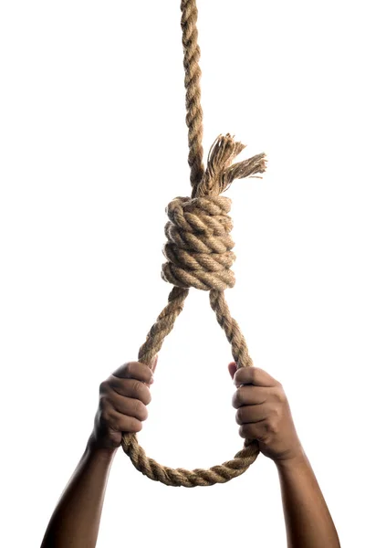 Man Hand Holding Rope Hangman Noose Knot Isolated White Background ...