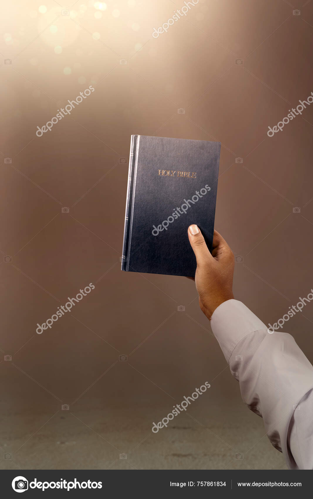 Man Holding Holy Bible His Hand Symbol Faith Worship God — Stock Photo ...