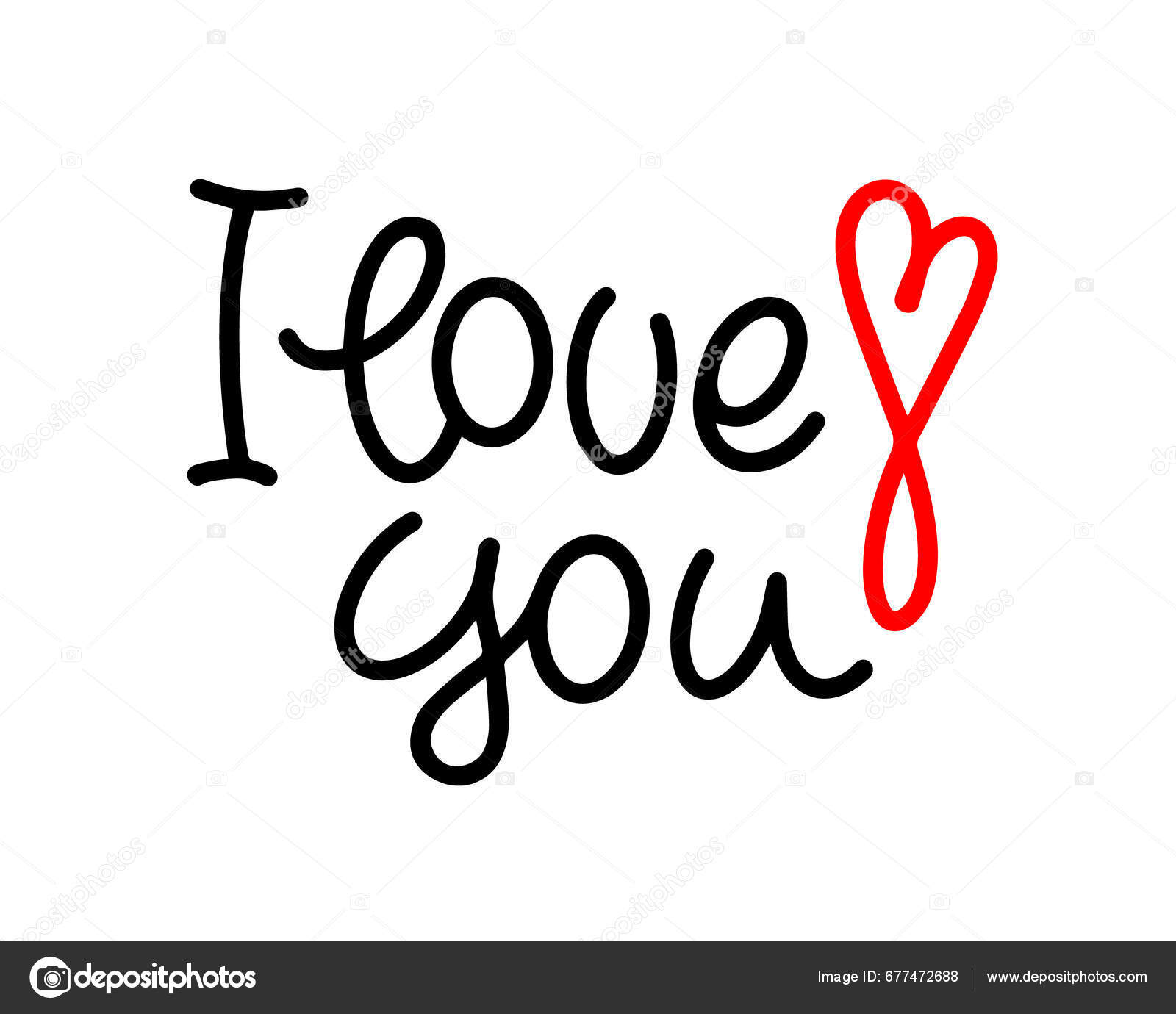 Love You Modern Lettering Line Script Red Heart Vector Illustration ...