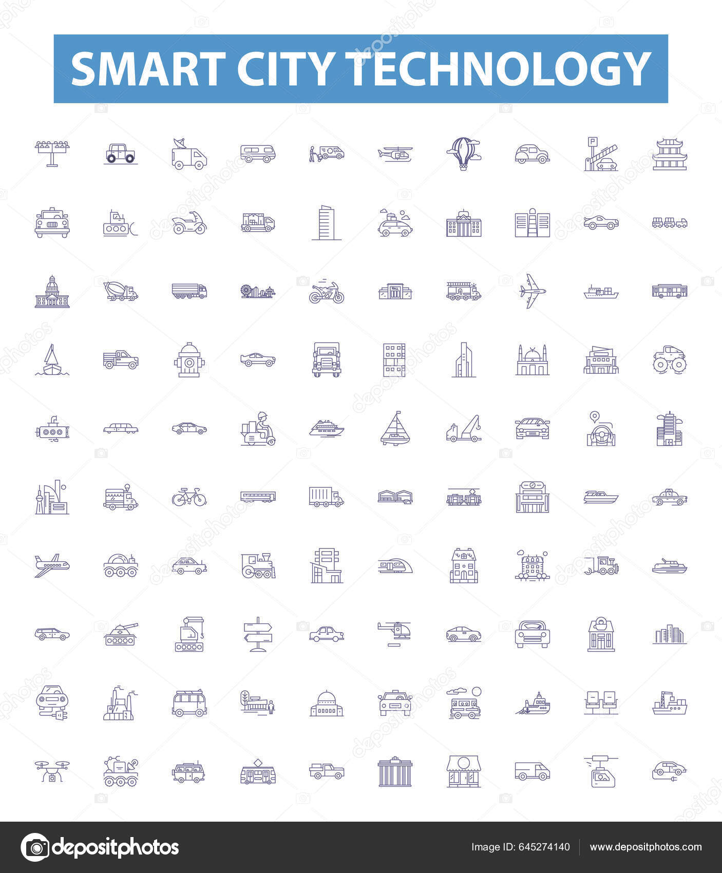 Smart City Technology Line Icons Signs Set Collection Smart City Stock ...