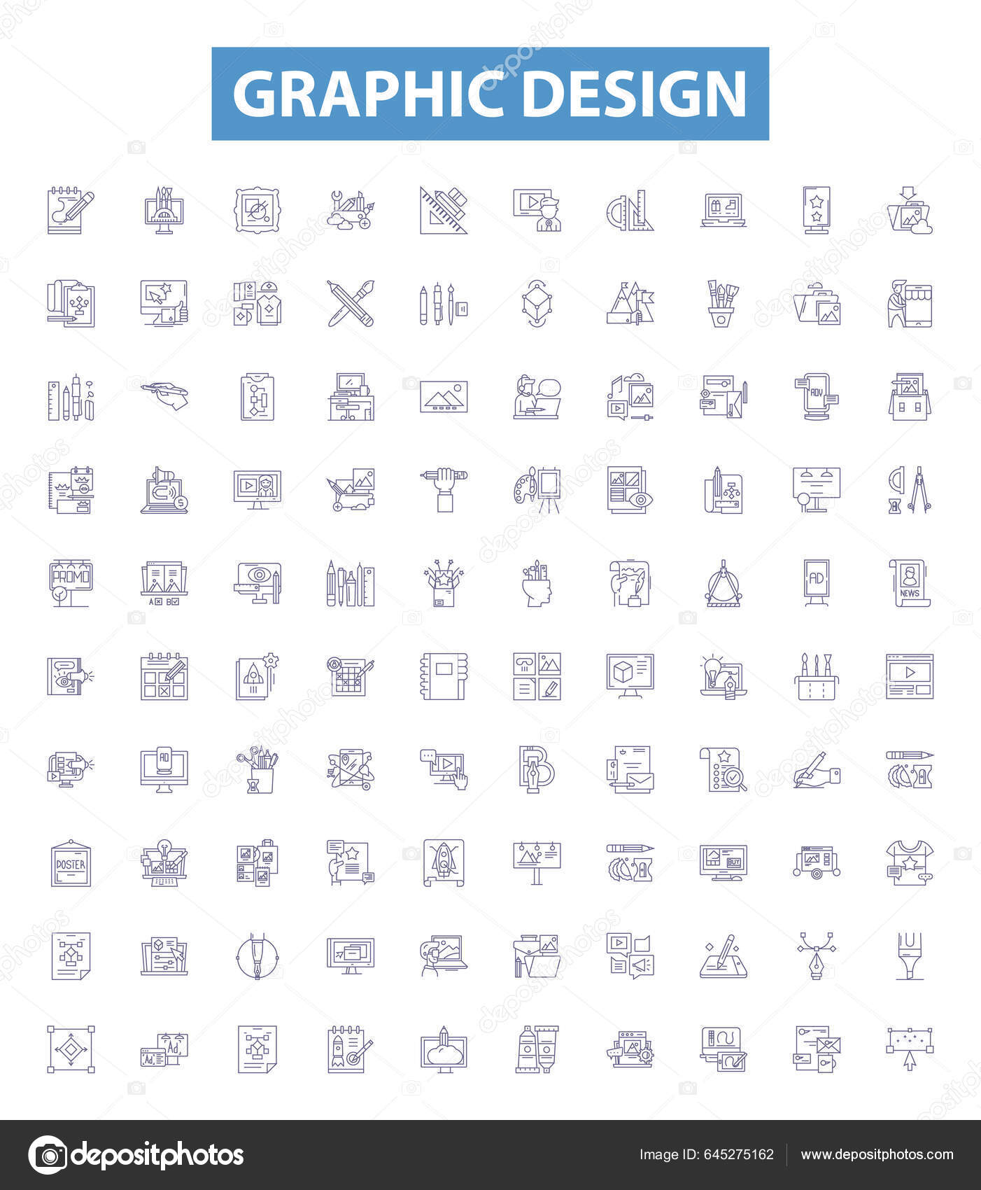 Graphic Design Line Icons Signs Set Collection Drawing Illustration ...