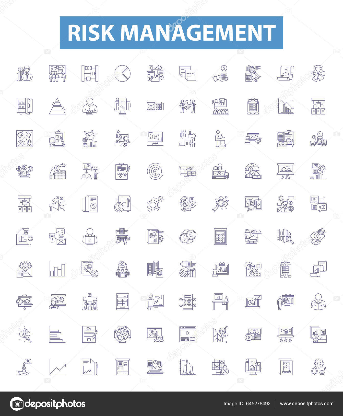 Risk Management Line Icons Signs Set Collection Risk Management ...