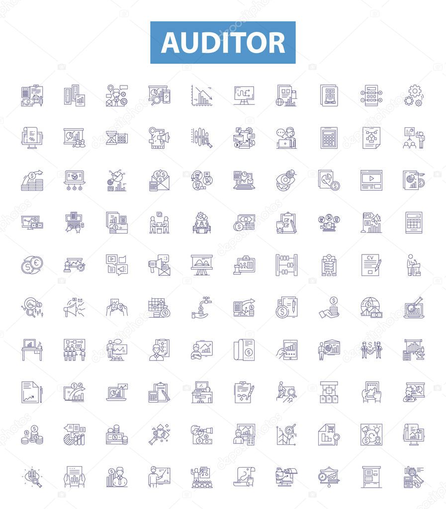 Iconos de l nea del auditor, letreros listos. Colecci n de auditor ...