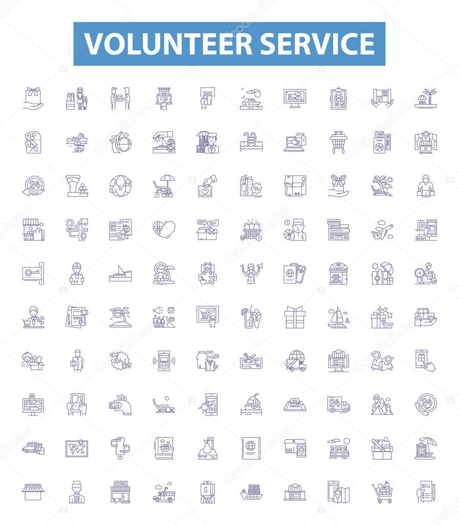 Iconos de línea de servicio voluntario, letreros colocados. Colección ...