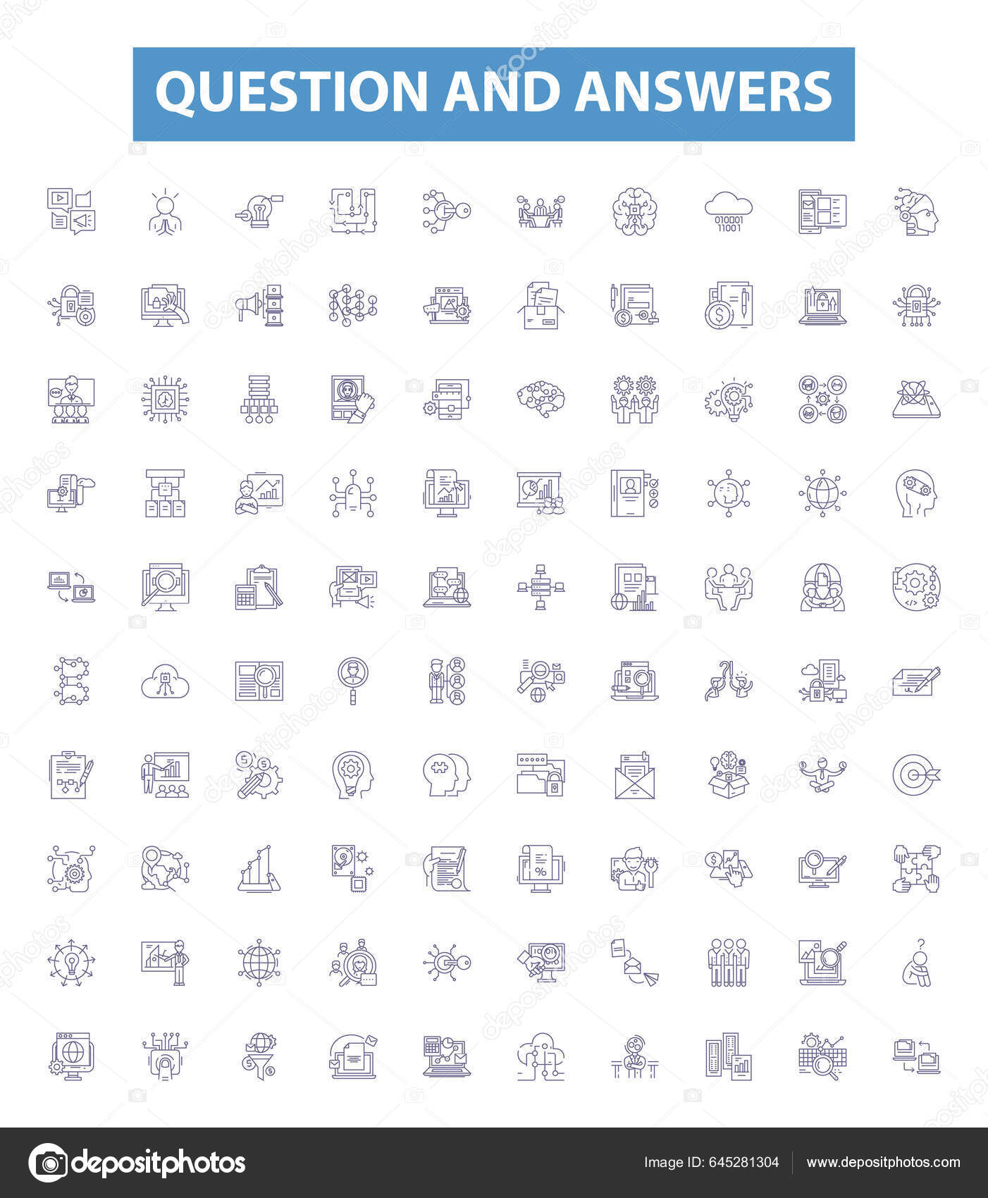 Question Answers Line Icons Signs Set Collection Questions Answers Quiz ...